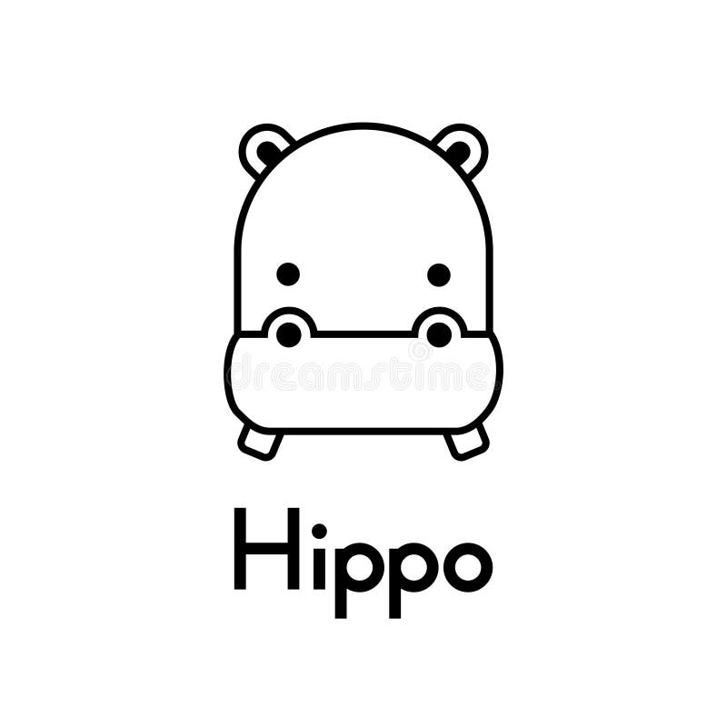 Outlined Cute Hippo Face. Little Hippo in Cartoon Style Stock Vector ...