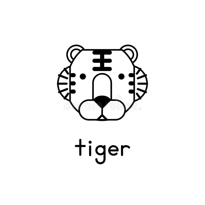 Outlined Cute Tiger Face. Little Tiger in Cartoon Style Stock Vector ...