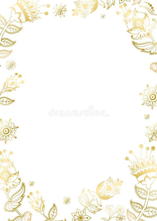 Floral Frame and Page Decoration. Golden Leaves Cut Out on the White ...