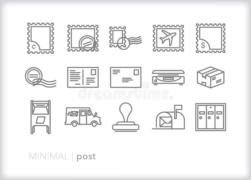 Post Icon Set of Stamps, Mail and Post Office Items Stock Vector ...