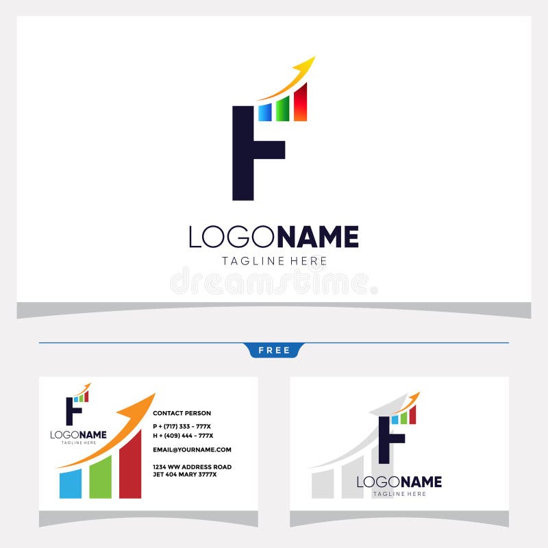 Initial Letter F Chart Bar Logo Design and Bussiness Card Vector ...