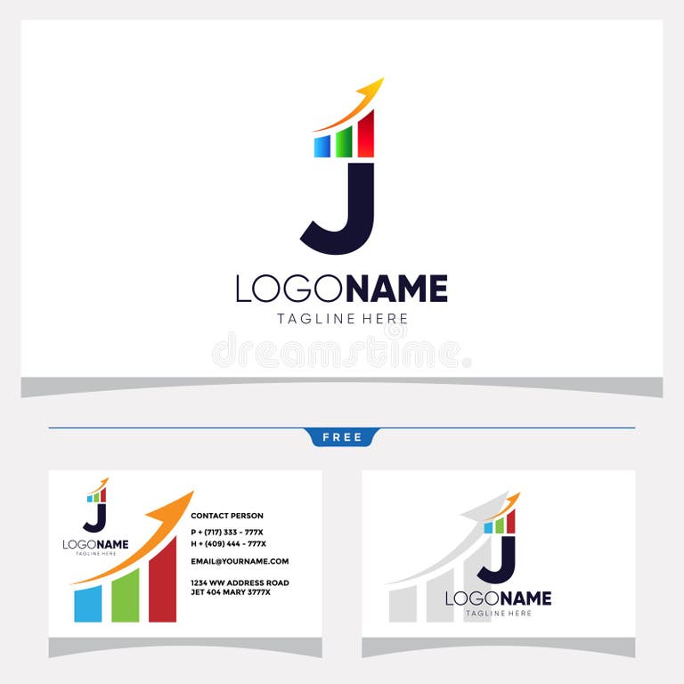 Initial Letter J Chart Bar Logo Design and Bussiness Card Vector ...