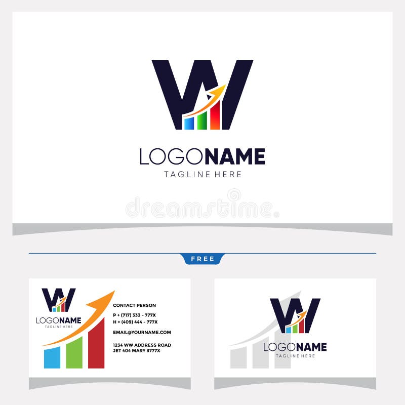 Initial Letter W Chart Bar Logo Design and Bussiness Card Vector ...