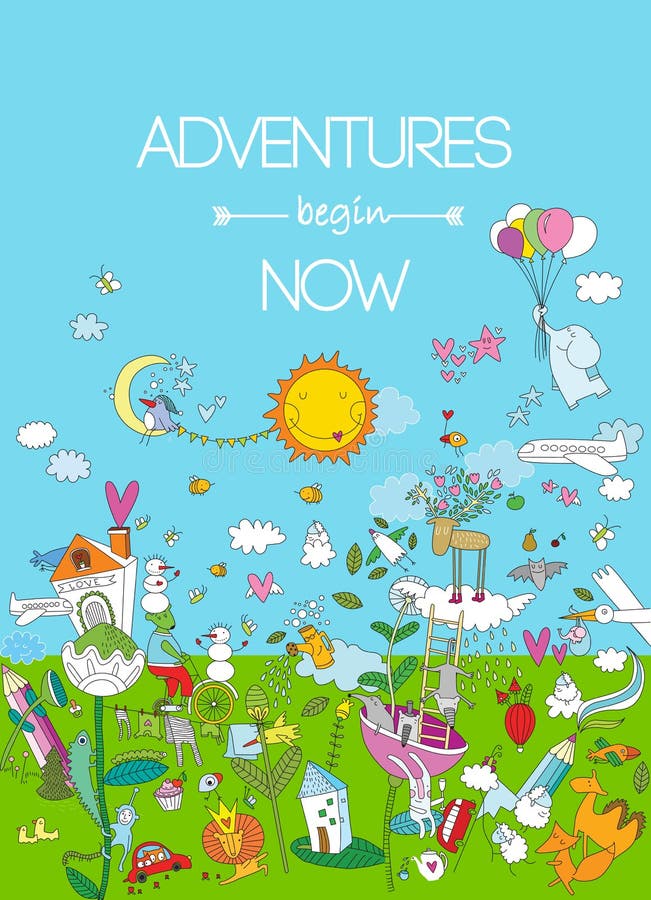 Print. Vector Illustration Detailed Illustration. "adventure Begins Now ...