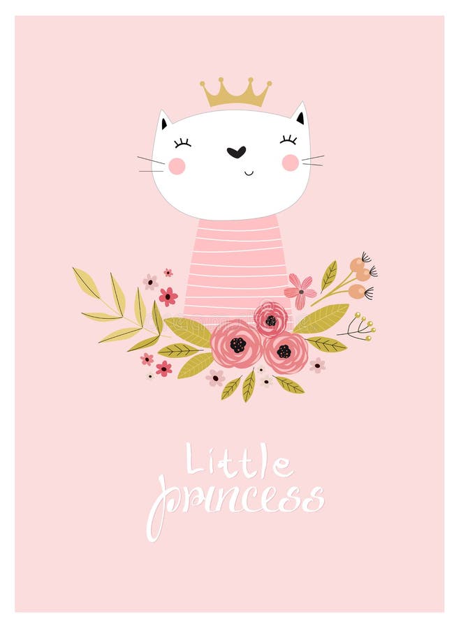 Print. Vector Poster with a Cat `little Princess.` Cartoon Cat. Kitty ...