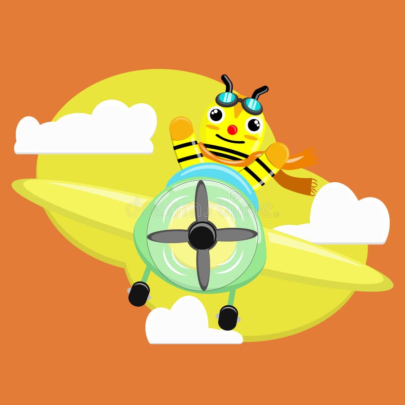 Illustration Vector Graphic Cartoon Character of Cute Bee Pilot Flight ...