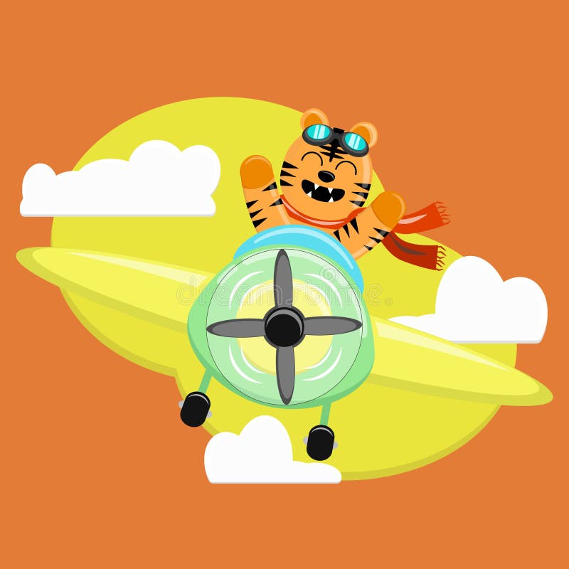 Illustration Vector Graphic Cartoon Character of Cute Tiger Pilot ...