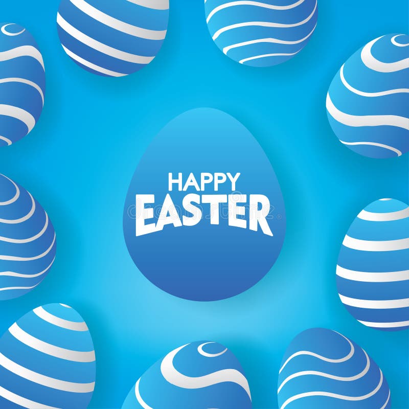 Blue Happy Easter Card with Blue Eggs. Falling Easter Eggs Background ...