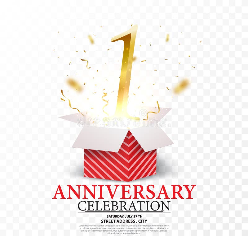 1st Anniversary Celebration. Gold Numbers with Glitter Gold Confetti ...