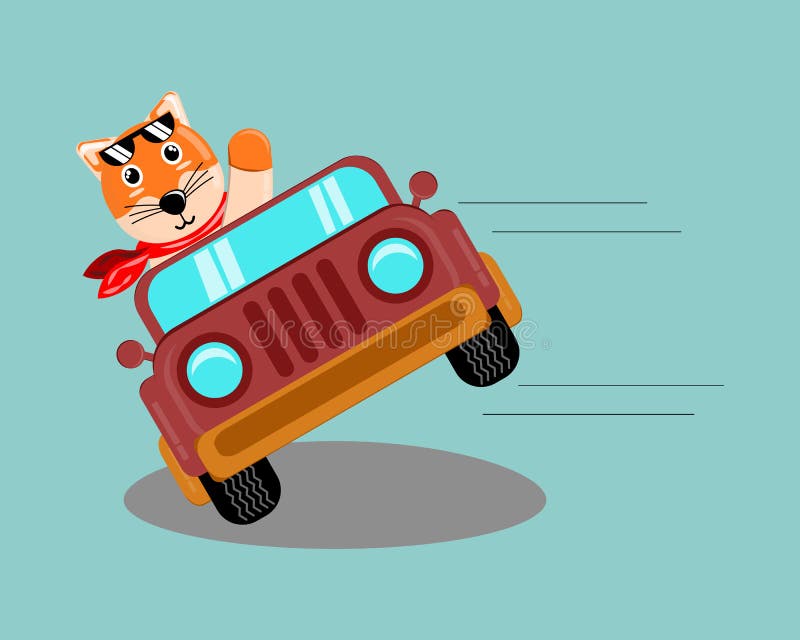 PrintIllustration Vector Graphic Cartoon Character of Cute Fox Driving ...