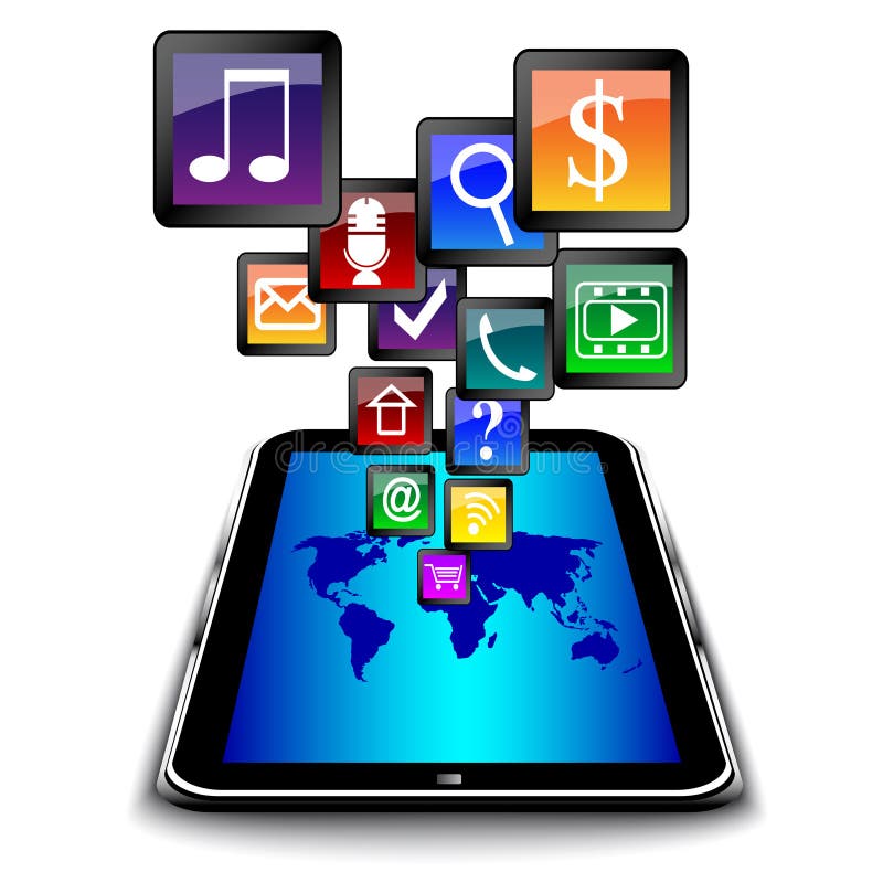 Tablet with Internet and Website Icons Set Stock Vector - Illustration ...