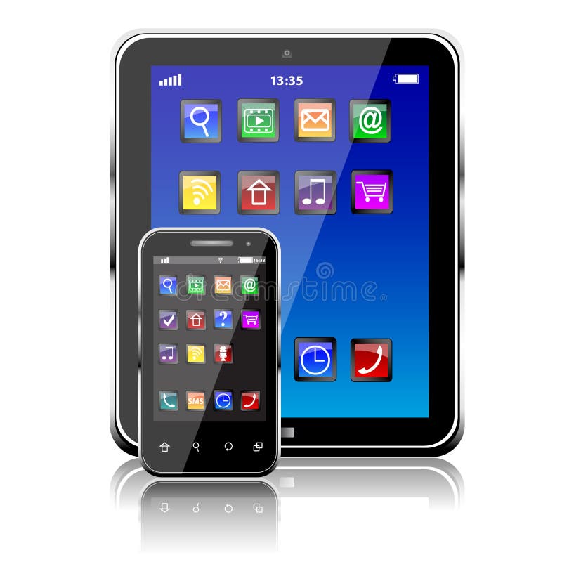Tablet PC with Blue Touchscreen and Colorful Apps Stock Vector ...
