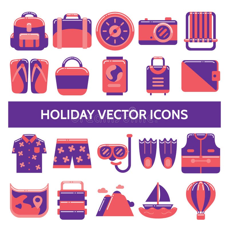 Holiday Vector Icons in Flat Style. Stock Vector - Illustration of ...