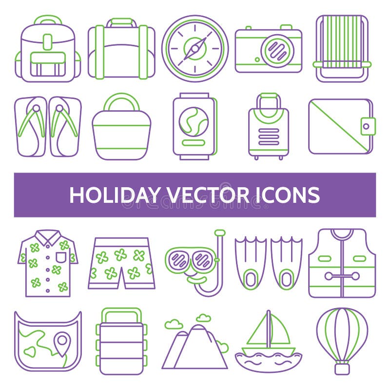 Holiday Vector Icons in Outline Style. Stock Vector - Illustration of ...