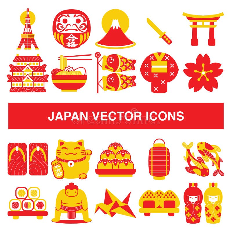 Japan Vector Icons in Flat Style. Stock Vector - Illustration of ...