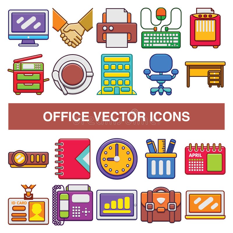 Office Vector Icons in Filled Outline Style. Stock Vector ...