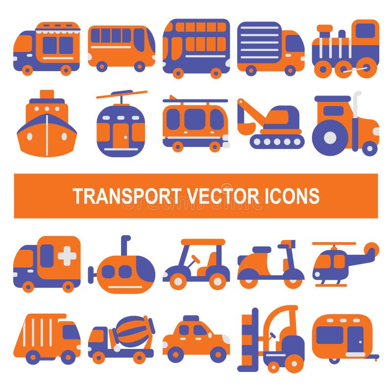 Transport Vector Icons in Flat Style. Stock Vector - Illustration of ...