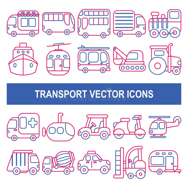 Transport Vector Icons in Outline Style. Stock Vector - Illustration of ...