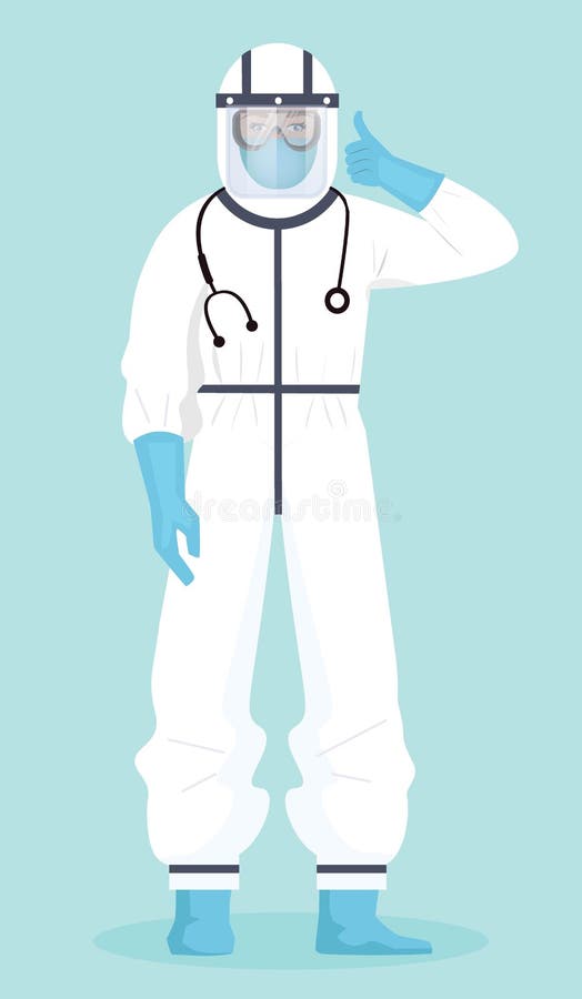 Doctor Wearing Protective Suit and Showing Thumbs Up Vector ...