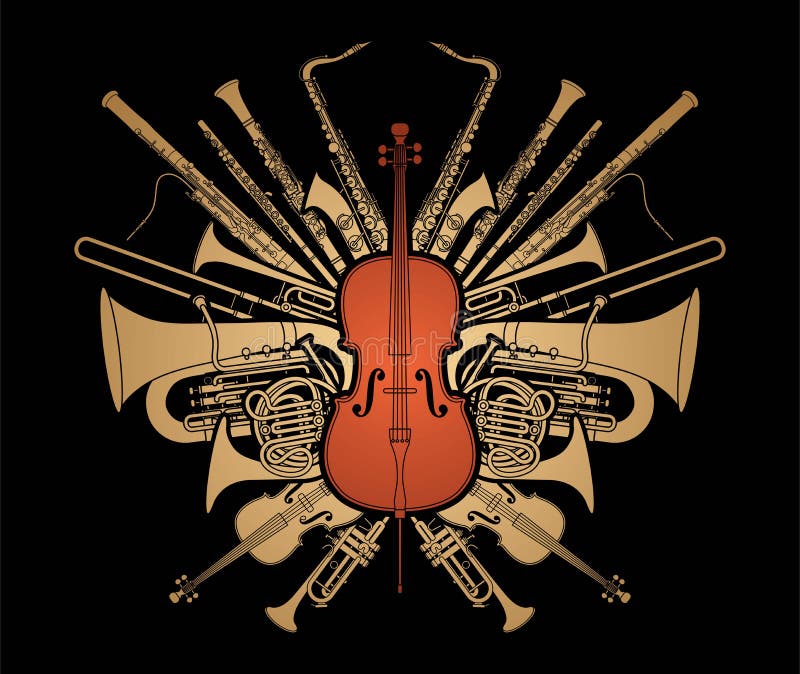 Orchestra Instruments Set Cartoon Silhouette Graphic Vector Stock ...