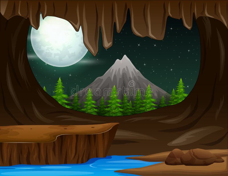 A Landscape View from Cave Entrance Stock Illustration - Illustration ...