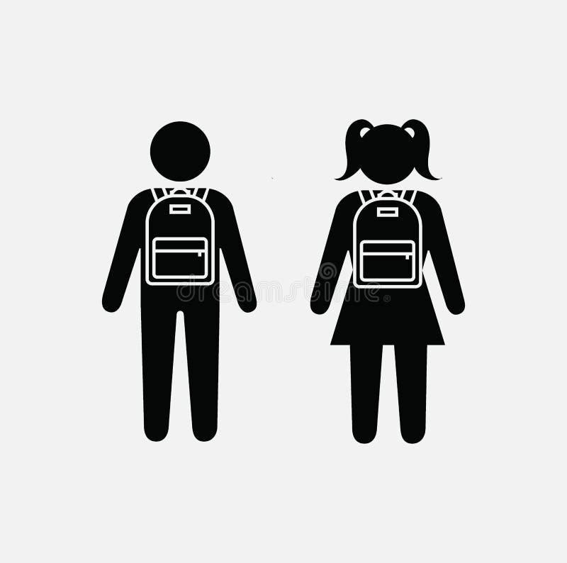 School Kids Symbol. Schoolboy and Schoolgirl with Backpacks. Pupils ...
