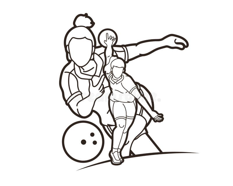 Group of Bowling Sport Women Players Action Cartoon Graphic Vector ...