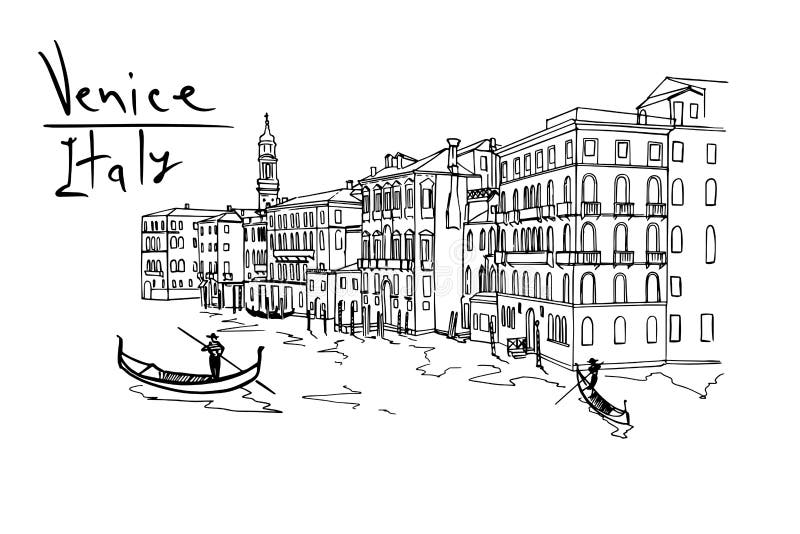 Scene in Venice with Channel, Gondola and Architecture. Stock Vector ...