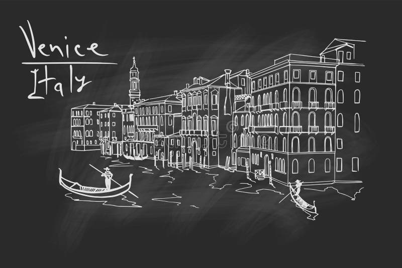 Scene in Venice with Channel, Gondola and Architecture. Stock Vector ...