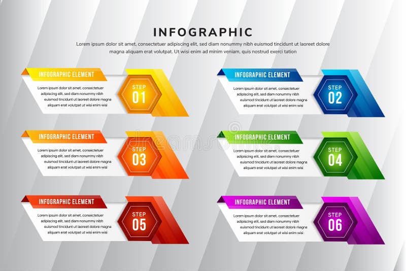 Infographic Template with 6 Hexagon with Line Icons, Stock Illustration ...
