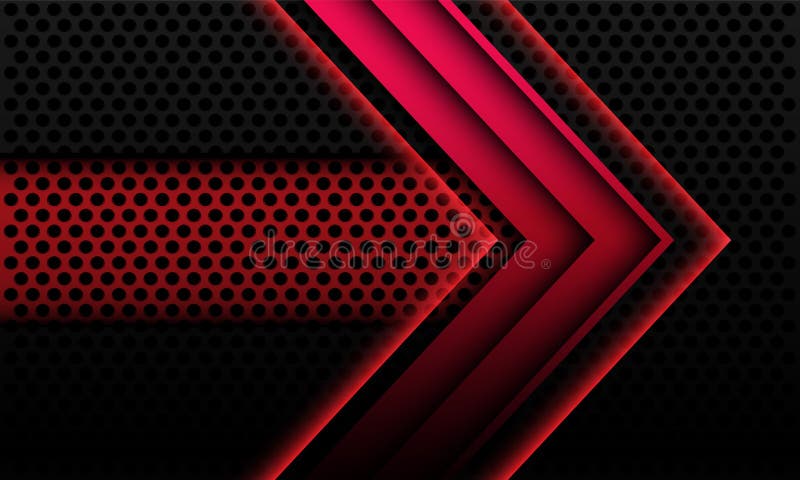 Abstract Red Metallic Arrow Shadow Geometric Direction on Black Circle ...