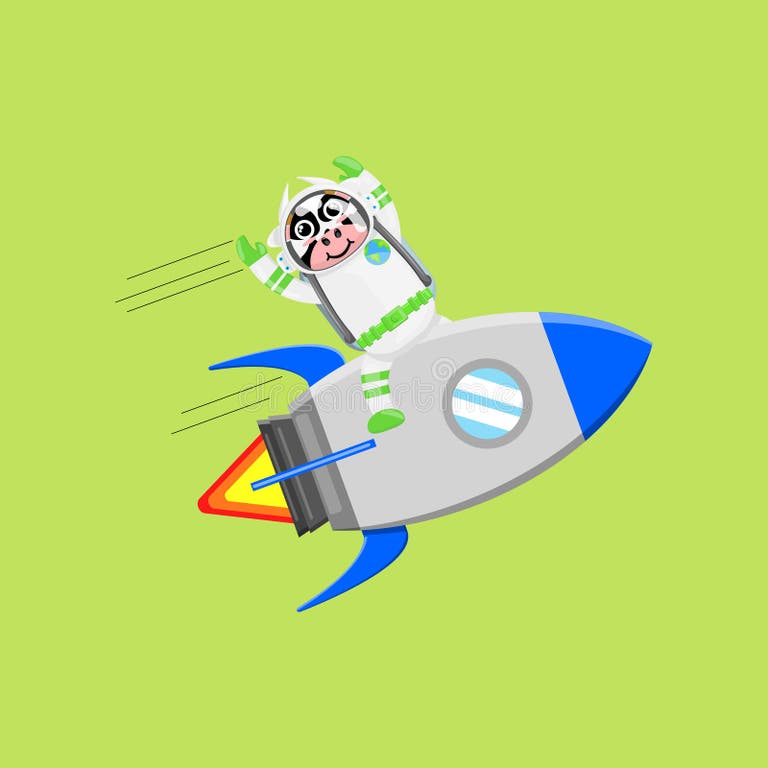 Illustration Vector Graphic Cartoon of Cute Cow Astronaut Riding the ...