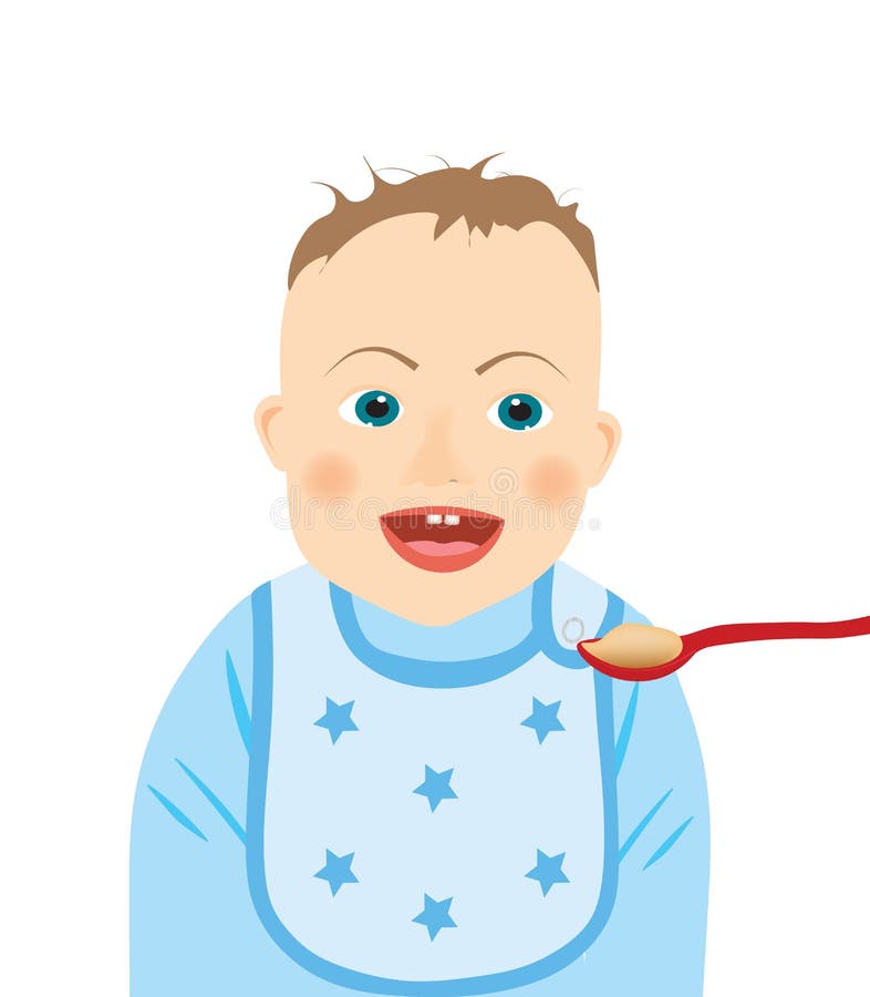 Baby boy eating stock vector. Illustration of card, characters - 215448911