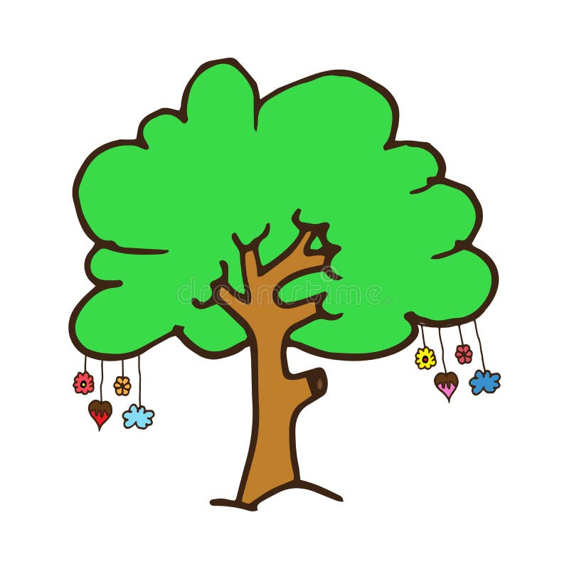 Tree Icon with Cute Clipart. Cute Doodle Aesthetic. Tree on White ...