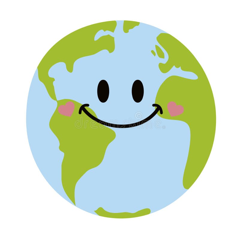 Happy Earth Day. Cute Planet Earth with Trees, Plants and Flowers Stock ...