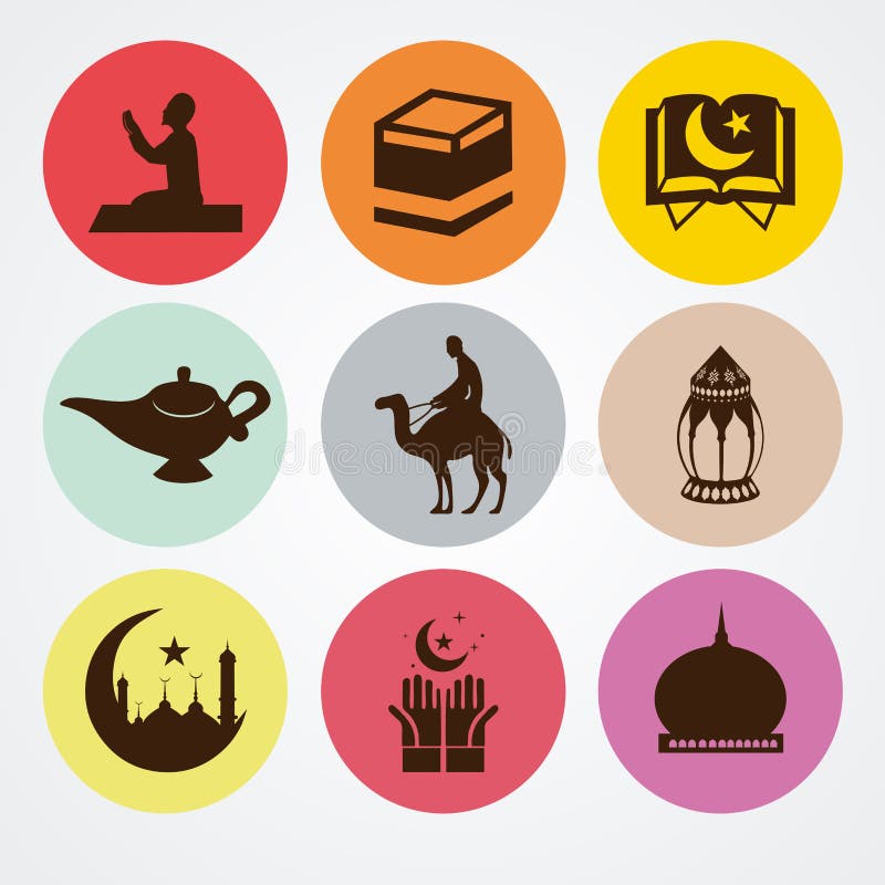Set of Ramadan Icons, Ramadan Flat Icons Stock Vector - Illustration of ...