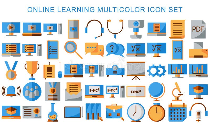Bundle of Online Learning Multicolor Icons Set Related To Education ...