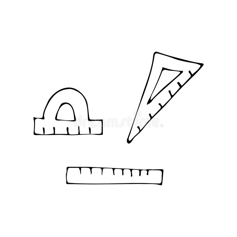 A Set of Doodle School Rulers. Hand-drawn Protractor, Triangle and ...