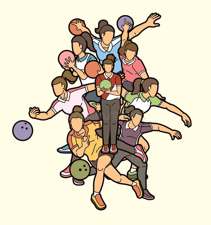 Bowling Sport Players Women Pose Cartoon Graphic Vector Stock Vector ...
