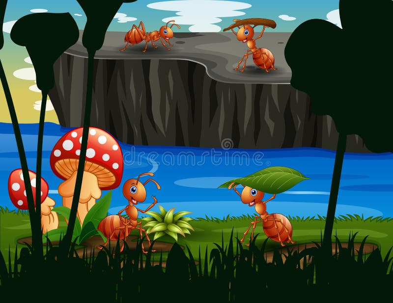 Cartoon Ants Colony Living by the River Stock Vector - Illustration of ...