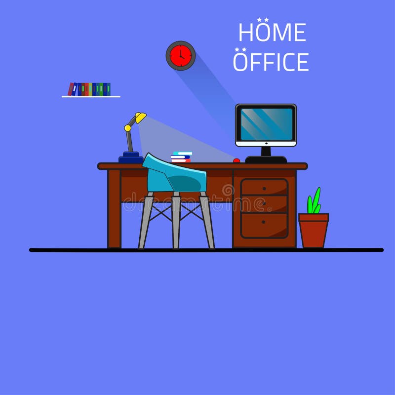 Flat Design Office Workspace Stock Illustration - Illustration of ...