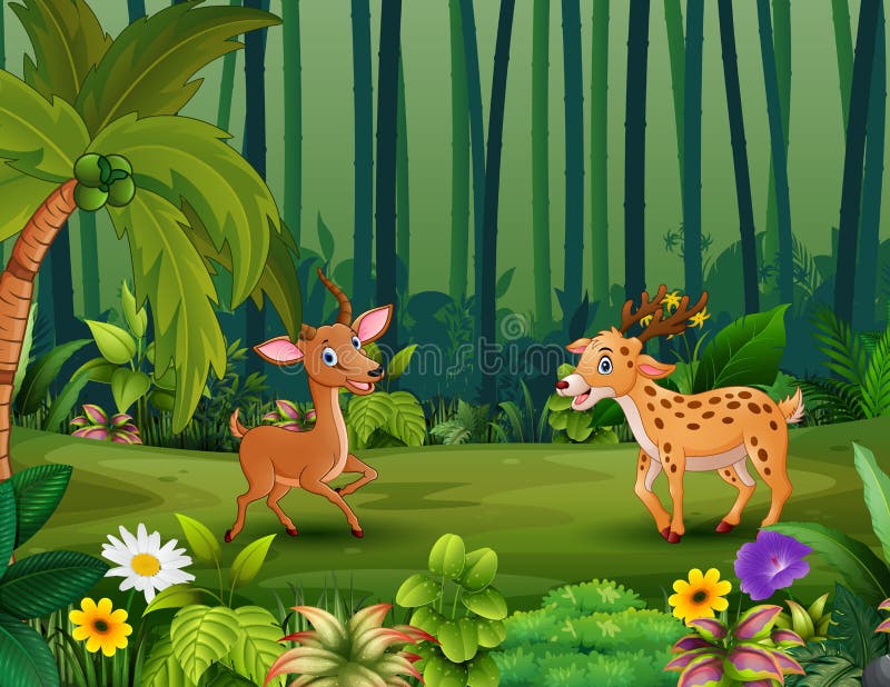 Cartoon Two Deers in the Nature Landscape Stock Illustration ...