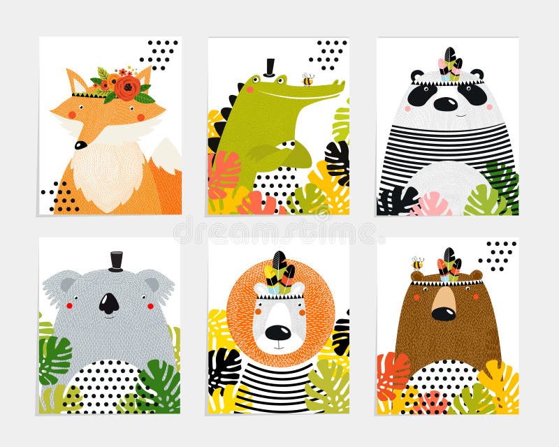 Print. Posters with Animals. Cartoon Characters. Cartoon Animals. Stock ...