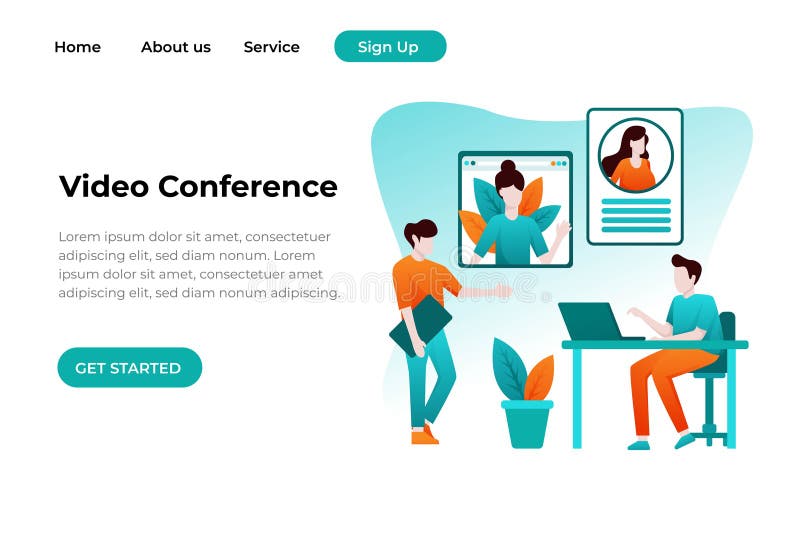 Video Conference Landing. People on Laptop Screen Talking with ...