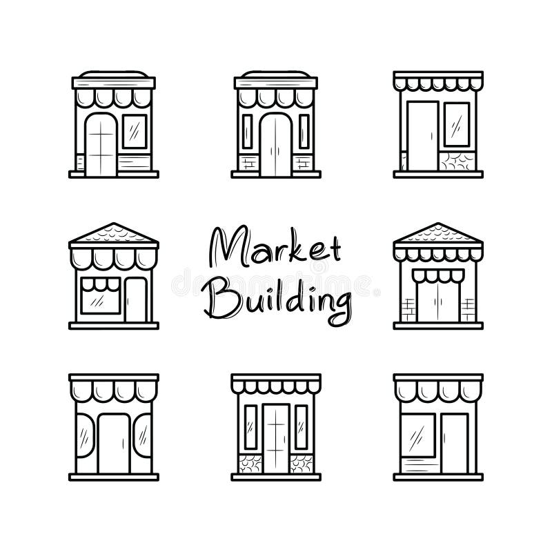 Hand Drawn of Market Building Vector Illustration Stock Vector ...