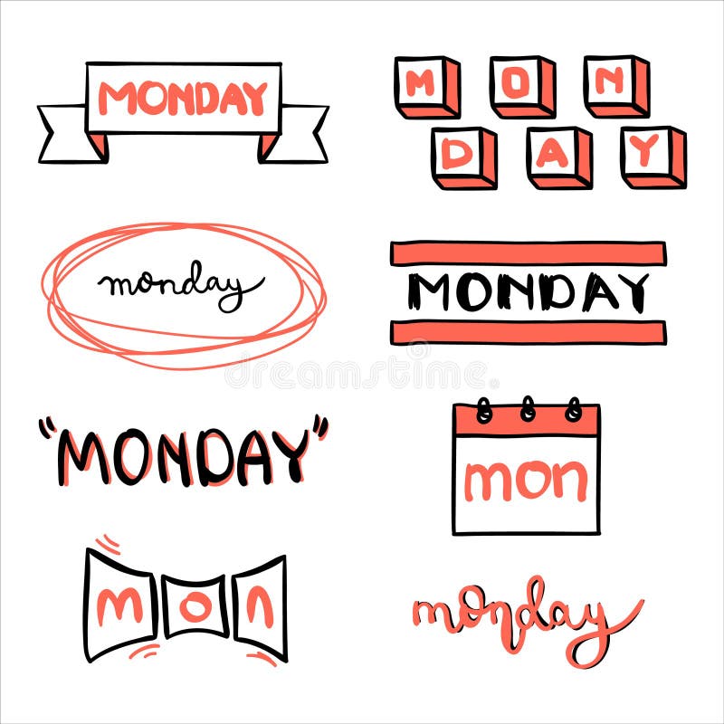 Set of Monday Lettering stock vector. Illustration of monday - 217392312