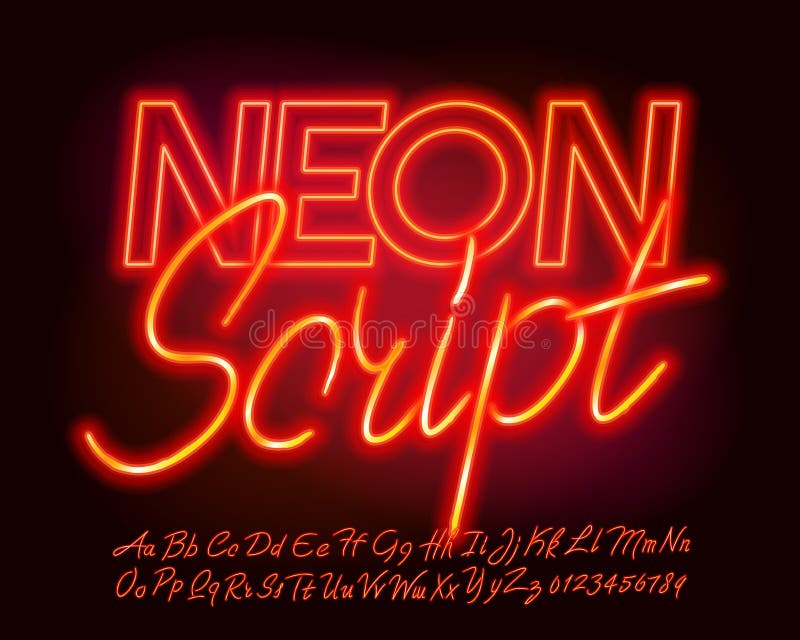 Neon Script Font. Neon Color Letters and Numbers Stock Vector ...