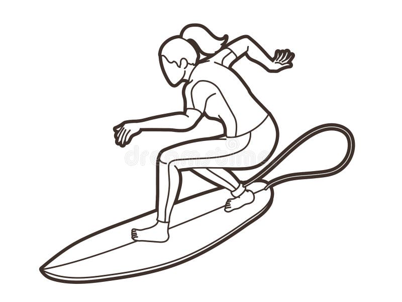 Surfing Sport Female Player Cartoon Outline Graphic Vector Stock Vector ...