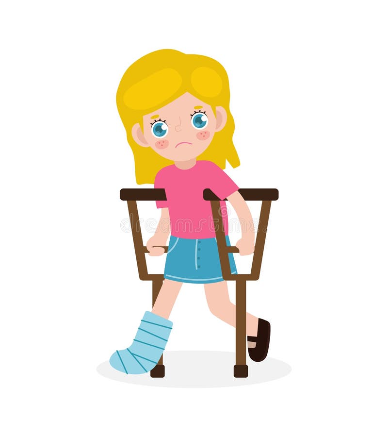 Caucasian Kid Injured with Broken Leg in Gypsum. Little Children ...