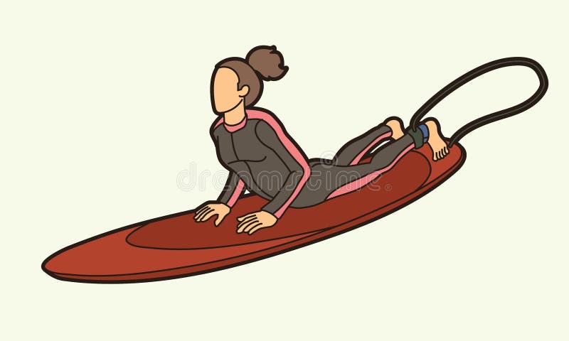 Surfer Surfing Sport Female Player Action Cartoon Graphic Vector Stock ...